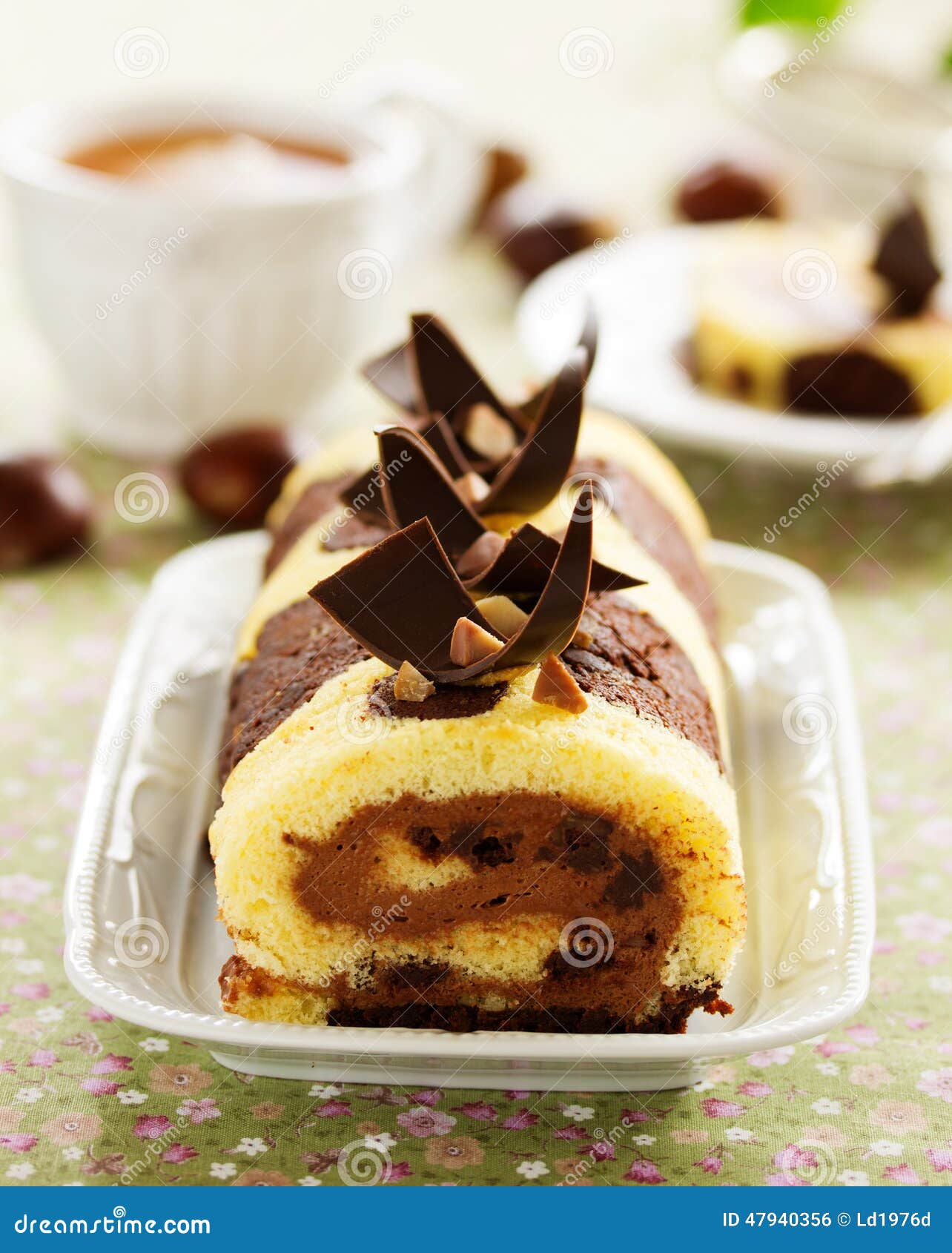 Sponge roll with chocolate stock photo. Image of mousse - 47940356