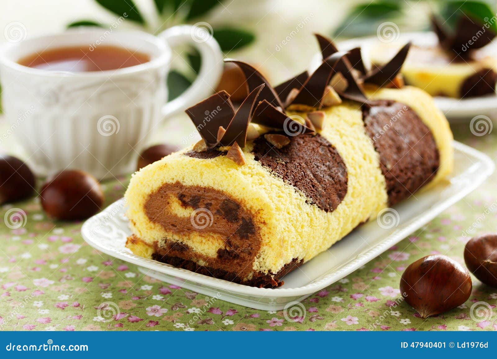 Sponge roll with chocolate stock image. Image of chestnuts - 47940401