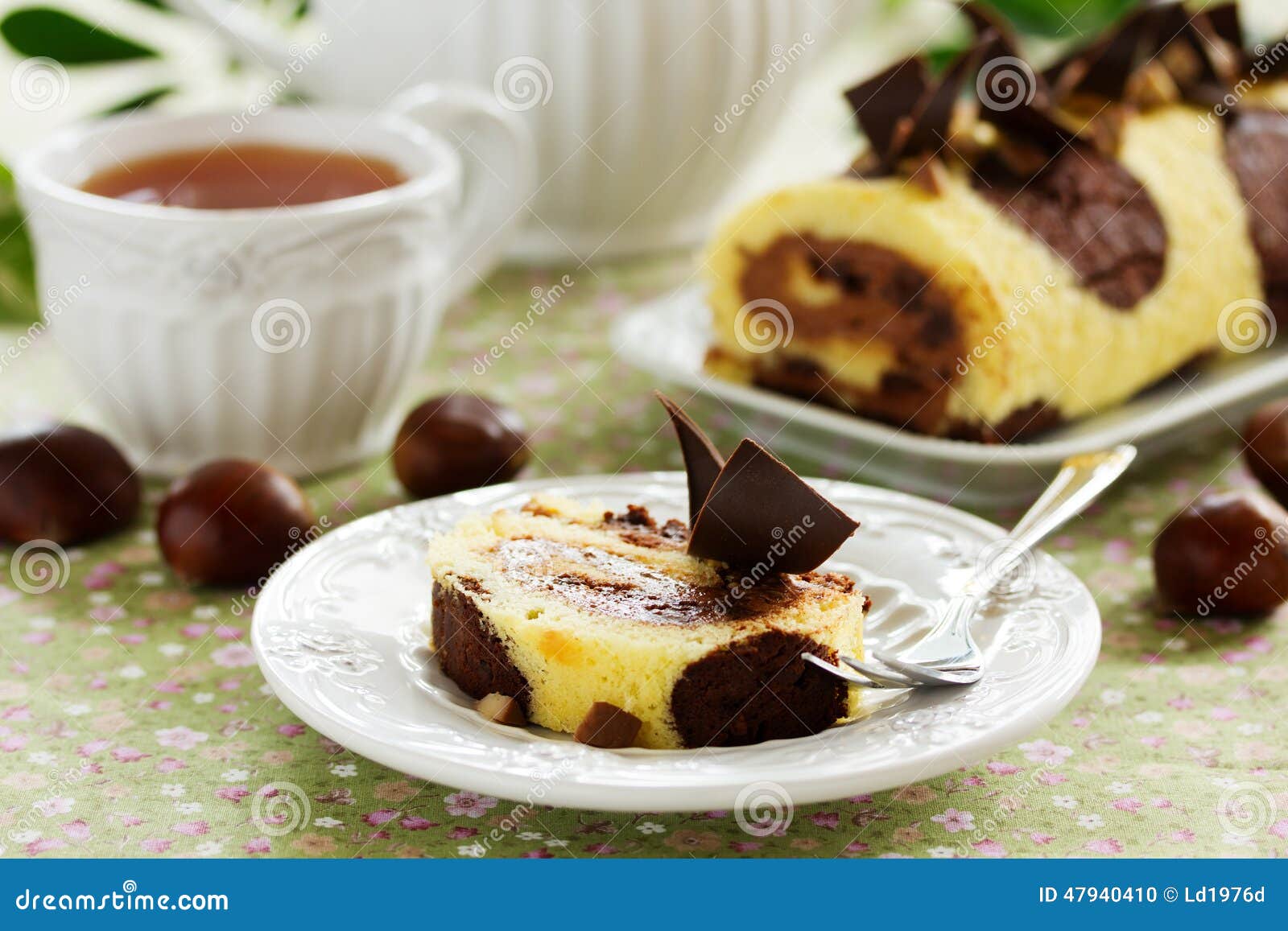 Sponge roll with chocolate stock photo. Image of chestnut - 47940410