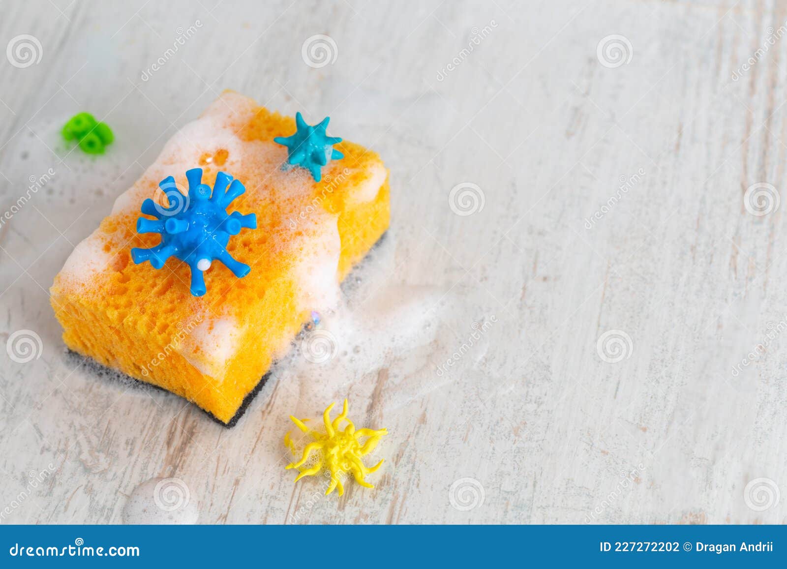 Sponge for Washing with Viruses and Germs. Copy Space for Text Stock ...