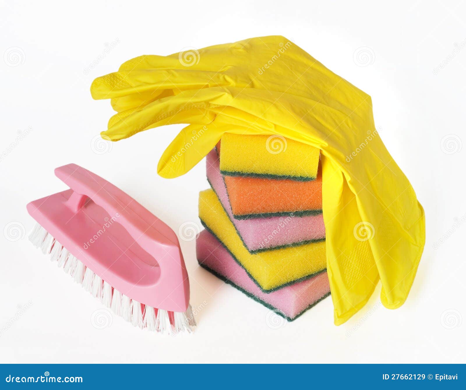 Sponges, Brush and Rubber Gloves Stock Image - Image of washing, life ...