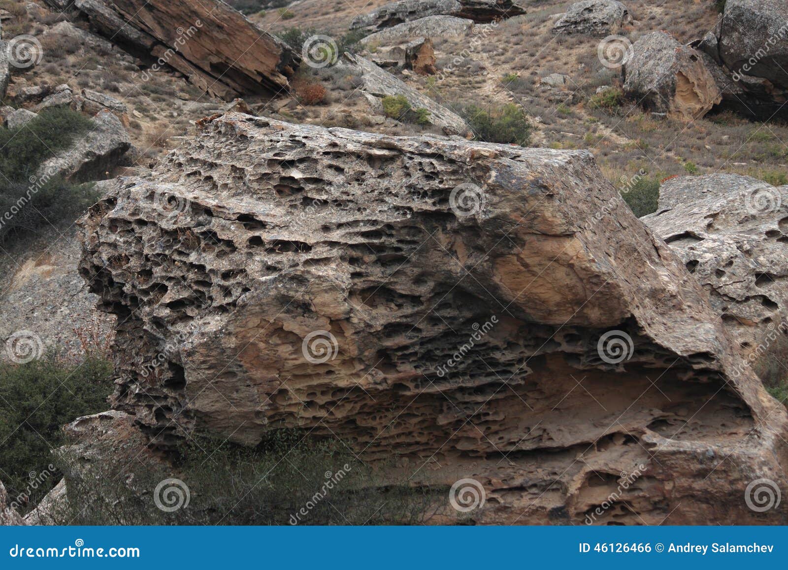 Spongy Stone in Gobustan, Azerbaijan Stock Photo - Image of barren ...