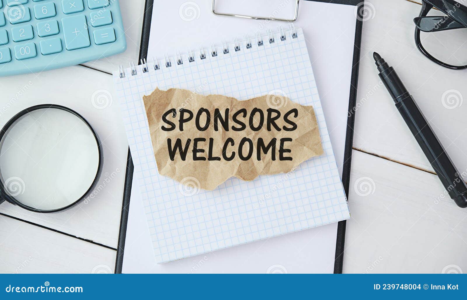SPONSORS WELCOME Text on Paper with Calculator, Notepad, Stock Photo ...