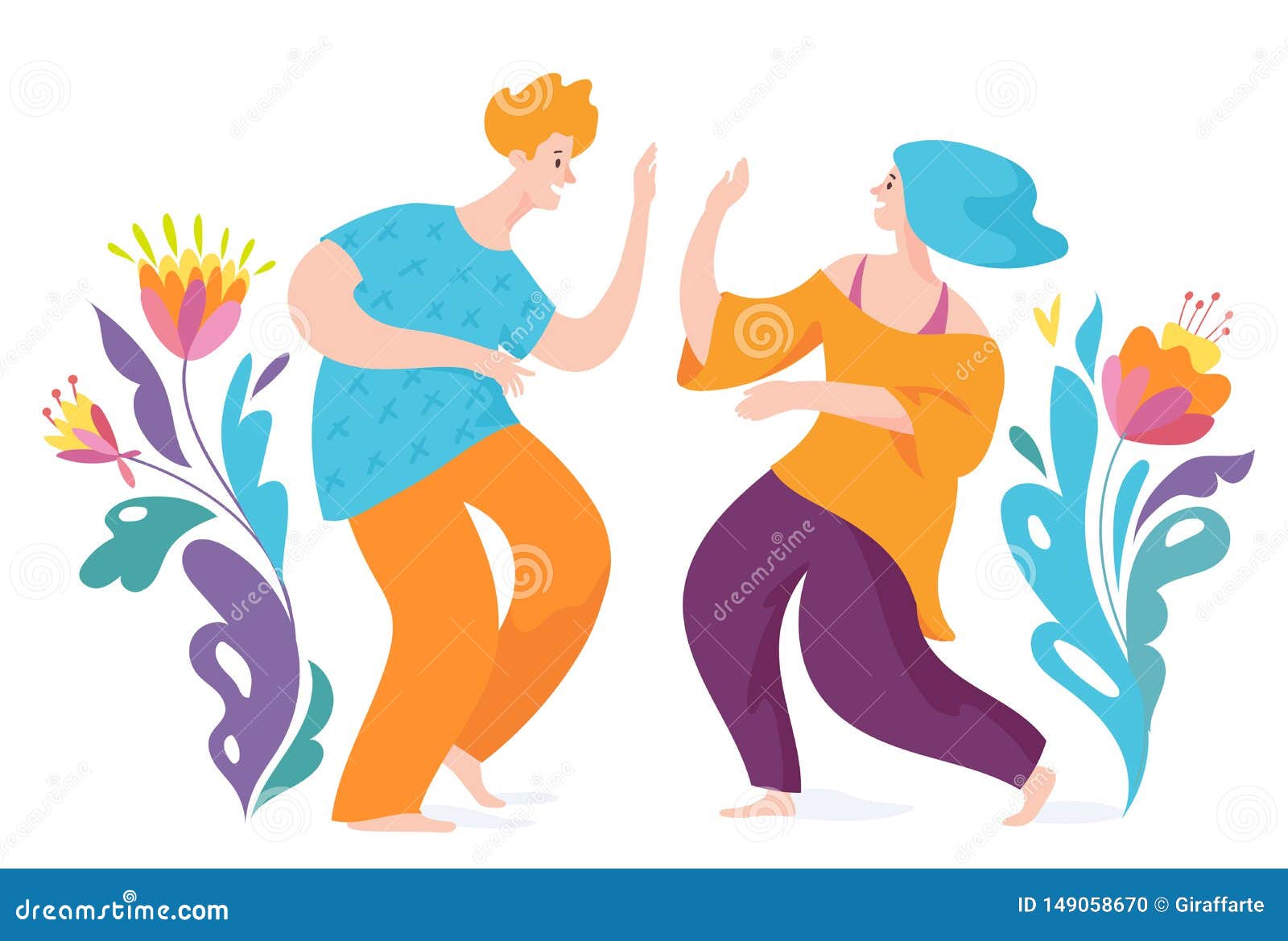 Vector Image of Dancing People with Flower and Summer Decoration Stock ...
