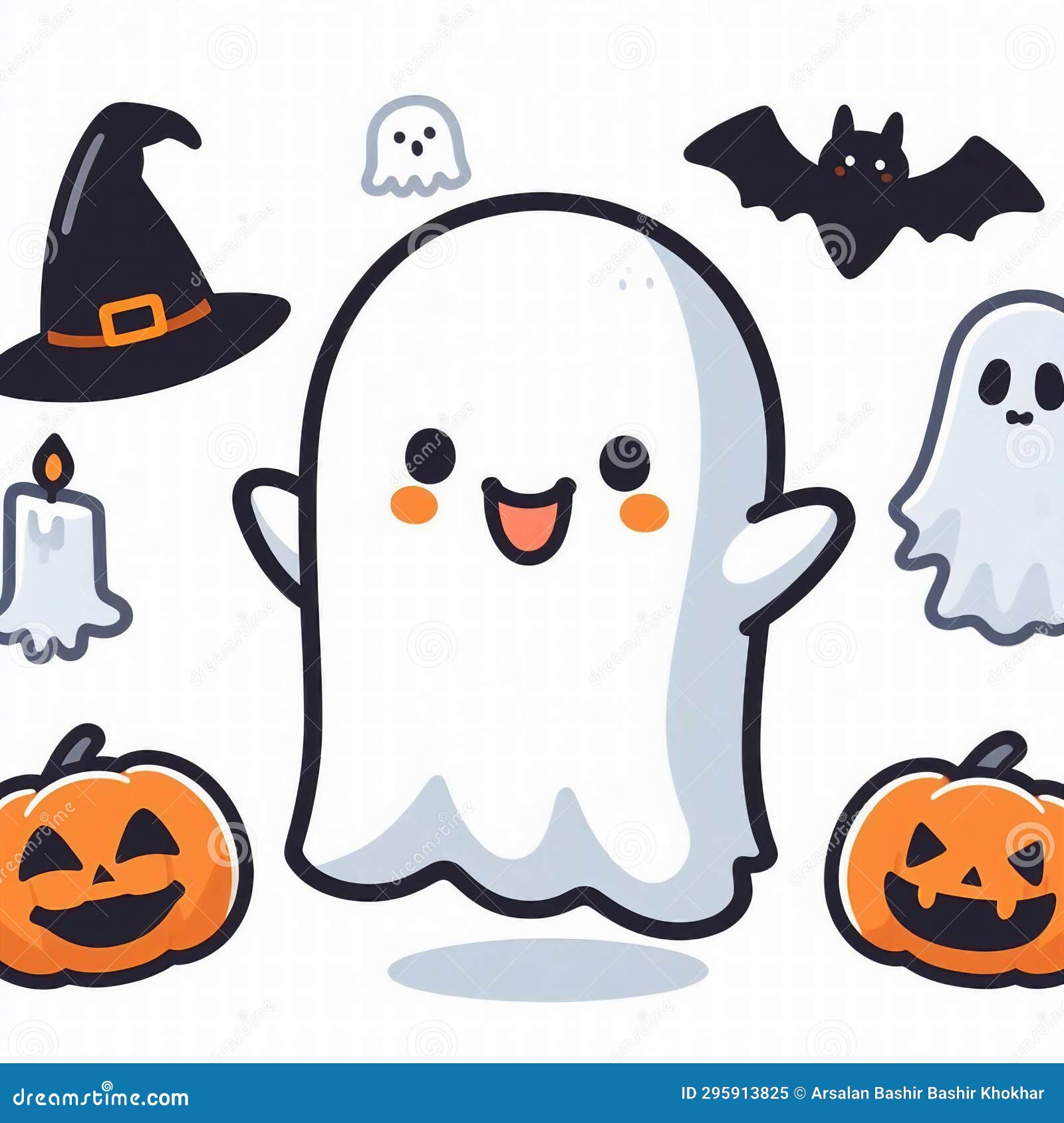Cute Ghost Halloween Isolated On White Background Clipart Sticker