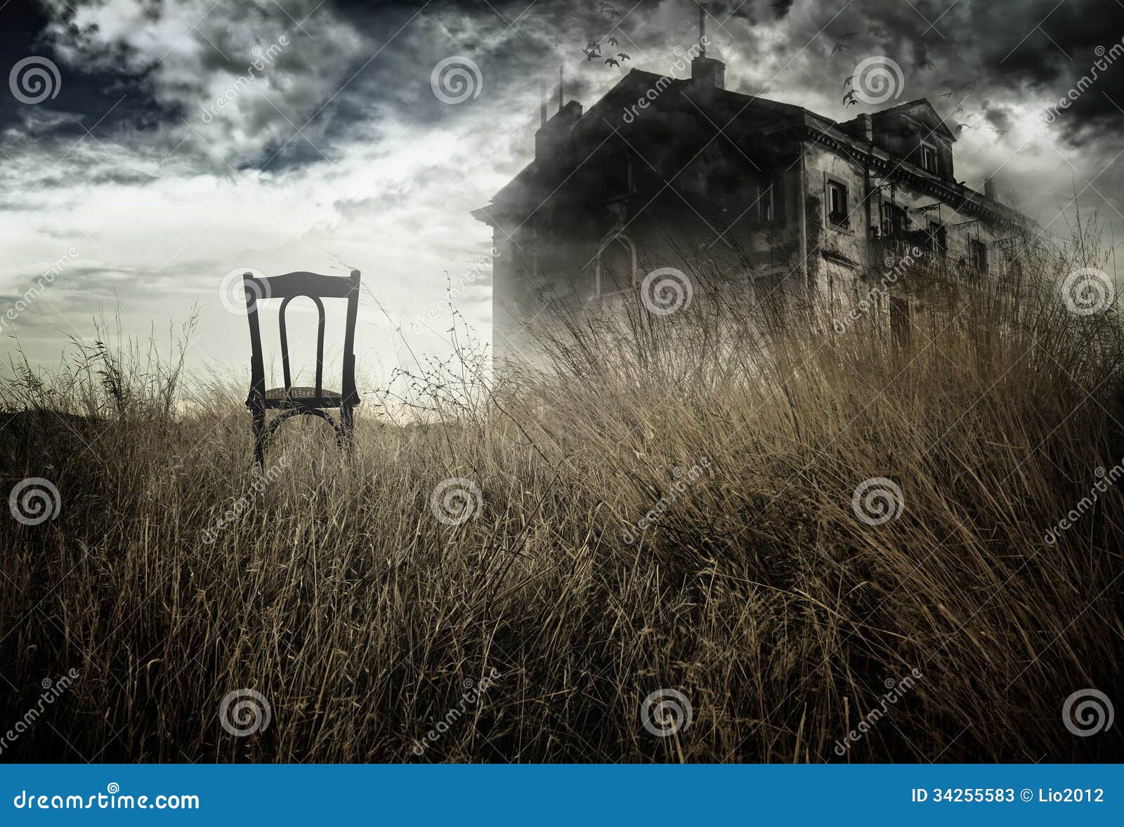 Spookhuis en stoel stock afbeelding. Image of platteland - 34255583