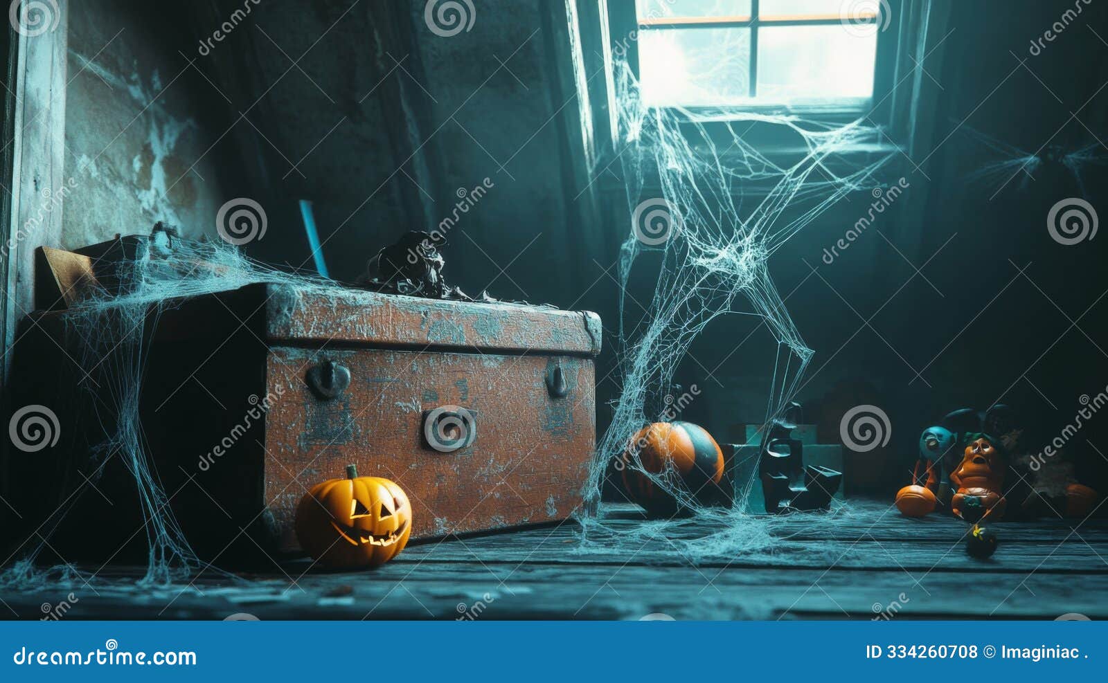 Spooky Attic with Cobwebs, an Old Chest, and Halloween Decor Stock ... Spooky Attic with Cobwebs, an Old Chest, and Halloween Decor Stock ...