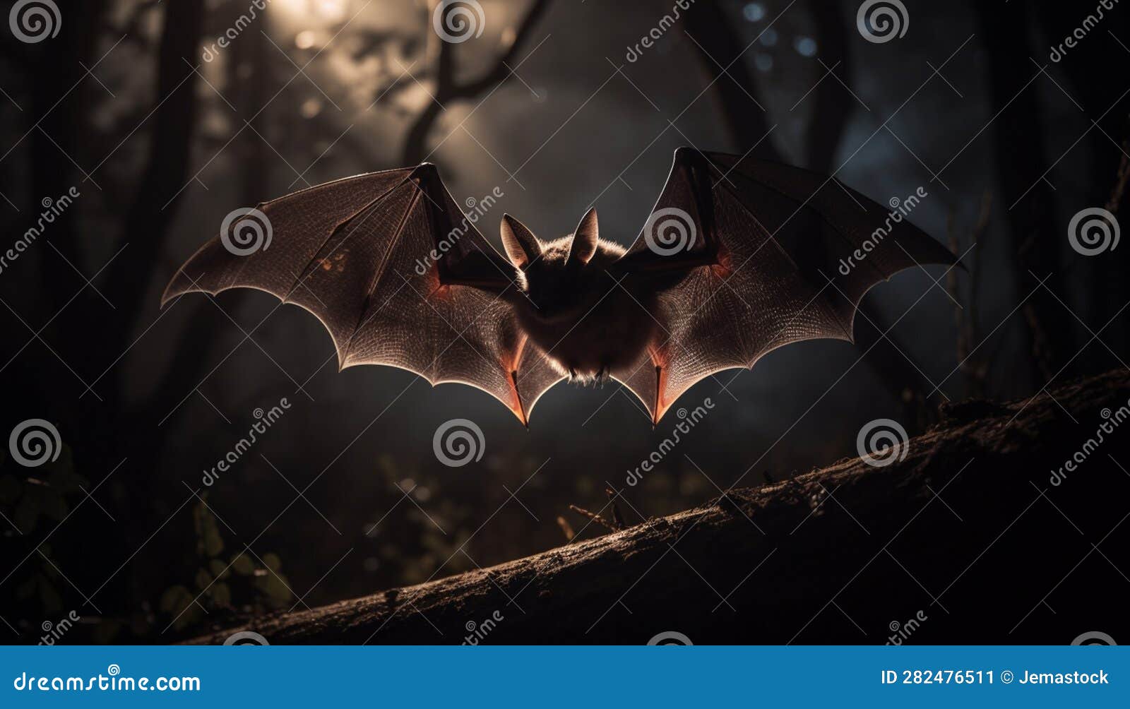 Spooky Bat Flying in the Dark Forest on Halloween Night Generated by AI ...