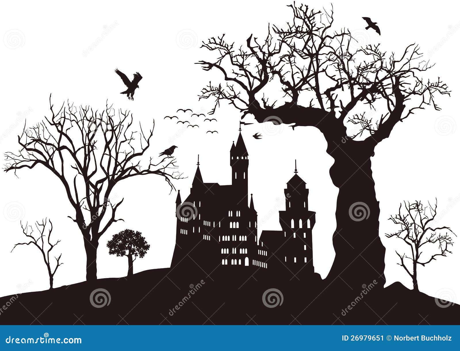 Black Castle In Blue Sky Watercolor Painting Illustration Design Hand ...