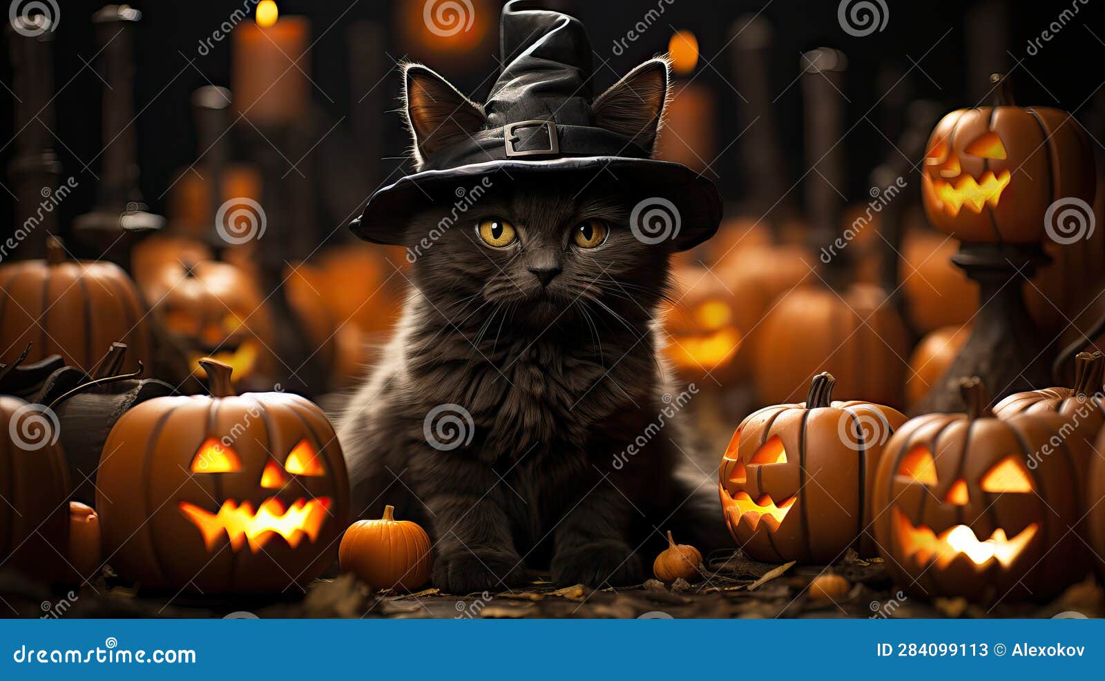 Spooky Black Cat Halloween Image AI Generated Stock Illustration ...