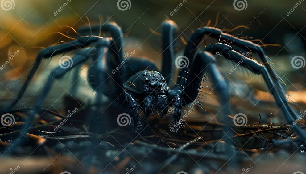 Spooky Black Spider, Sharp Leg, Looking at Camera Stock Illustration - Illustration of animal ...