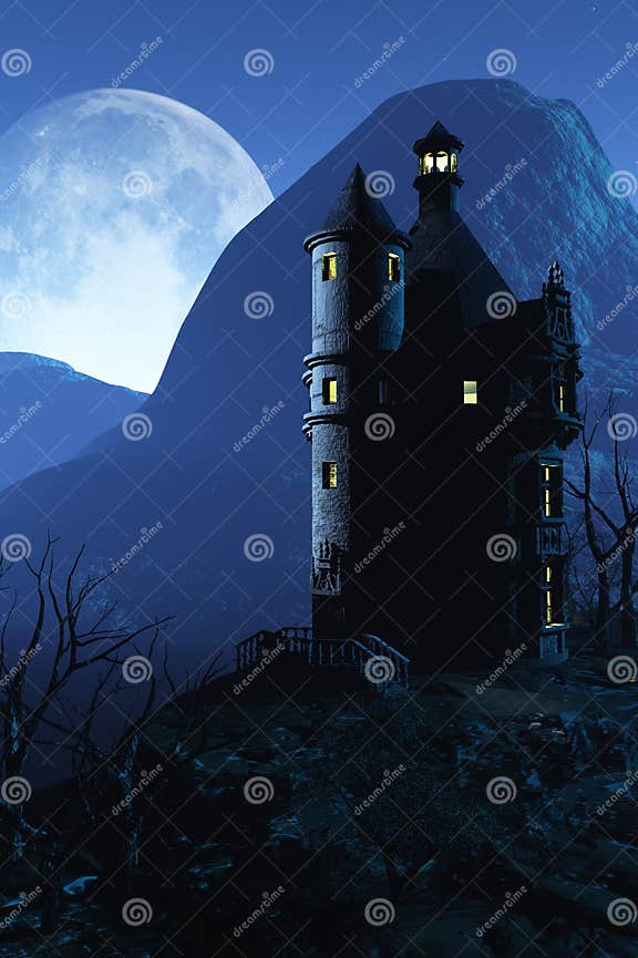 Spooky Castle stock illustration. Illustration of trees - 10823900