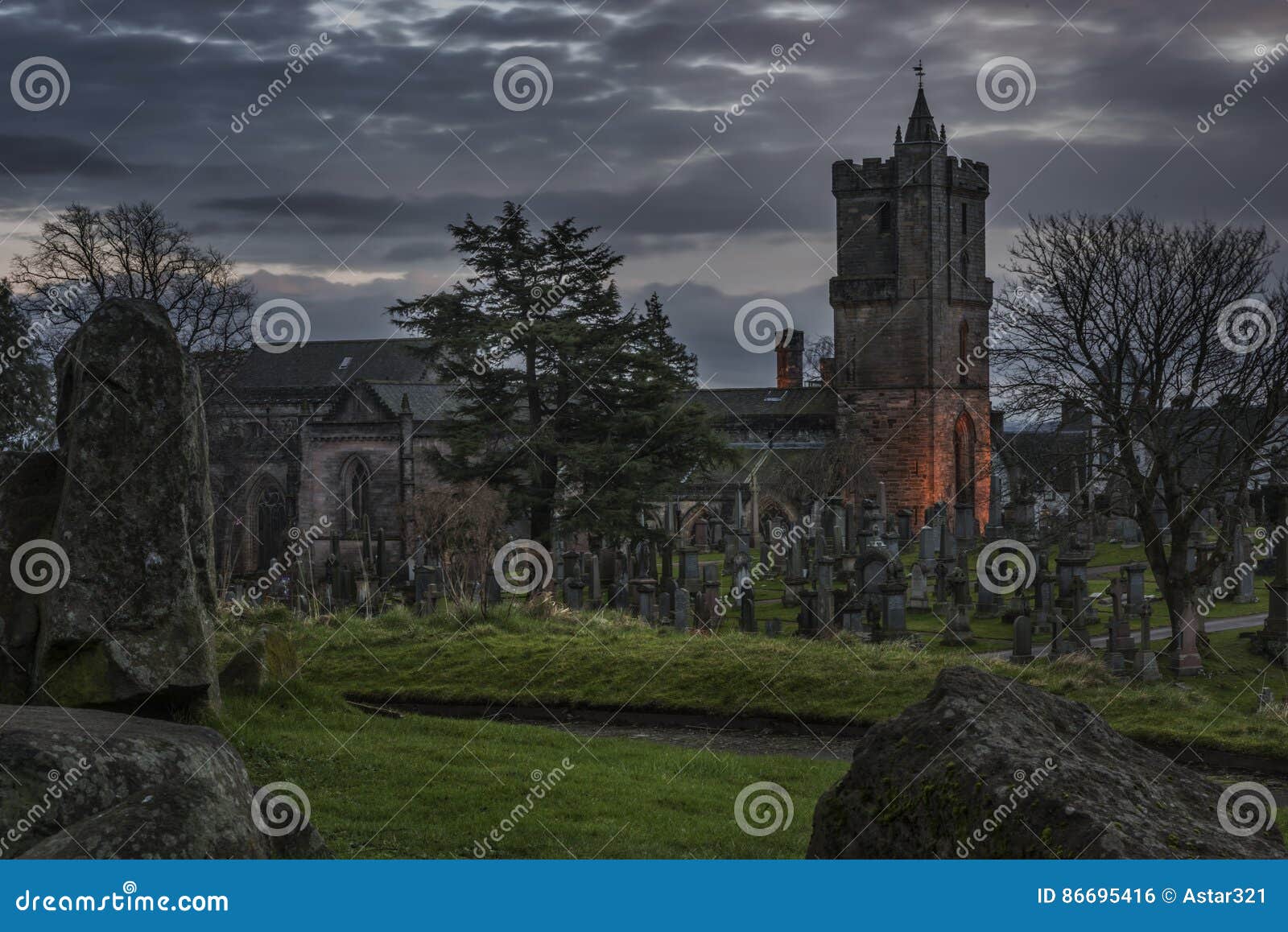 Spooky Castle Graveyard stock photo. Image of historical - 86695416