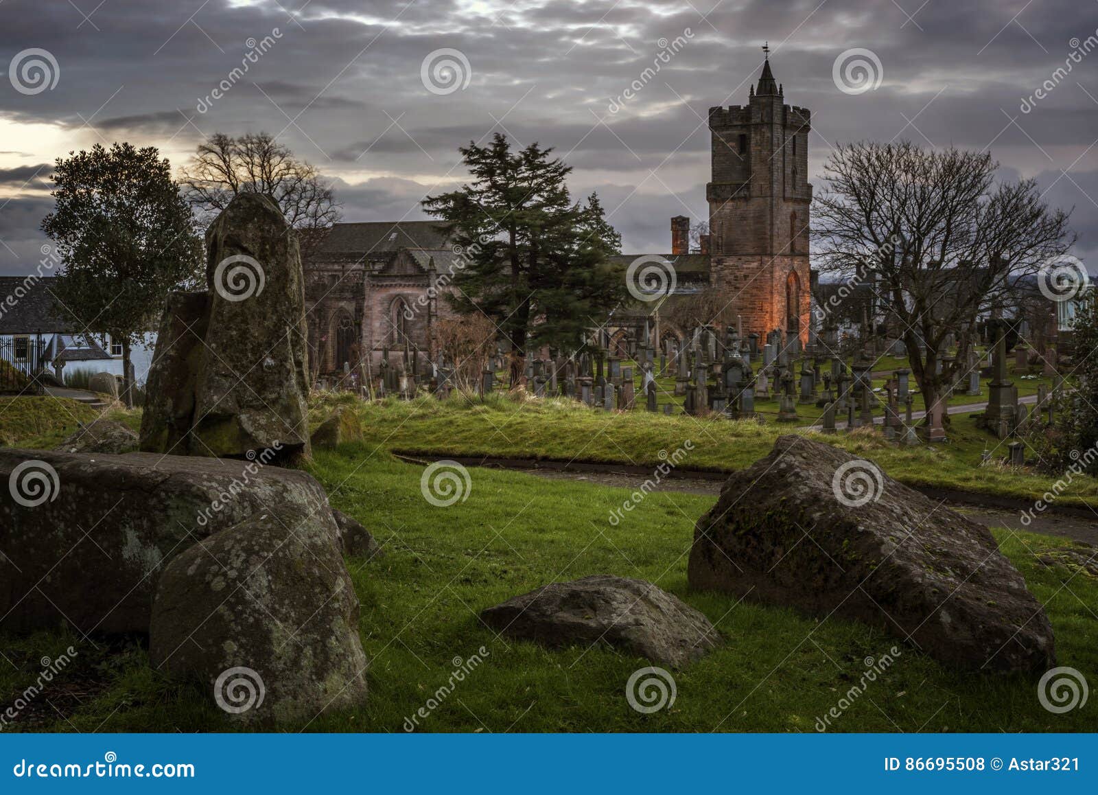 Spooky Castle Graveyard at Dusk Stock Photo - Image of graves, century ...