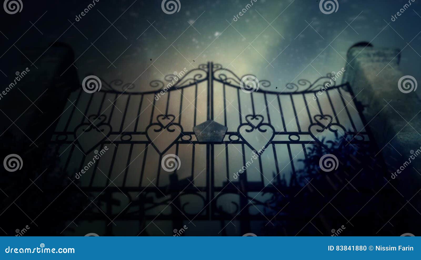 Spooky Cemetery Gates Under a Lightning Storm with Graves Stock Footage ...