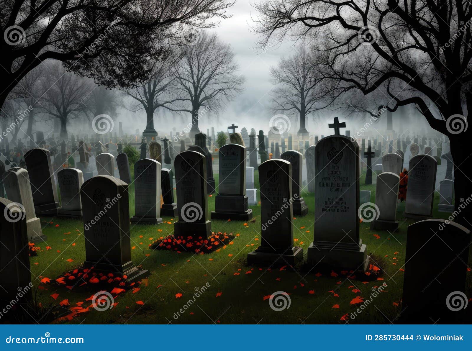 Spooky Cemetery Scene: Eerie Backgrounds. Stock Illustration ...
