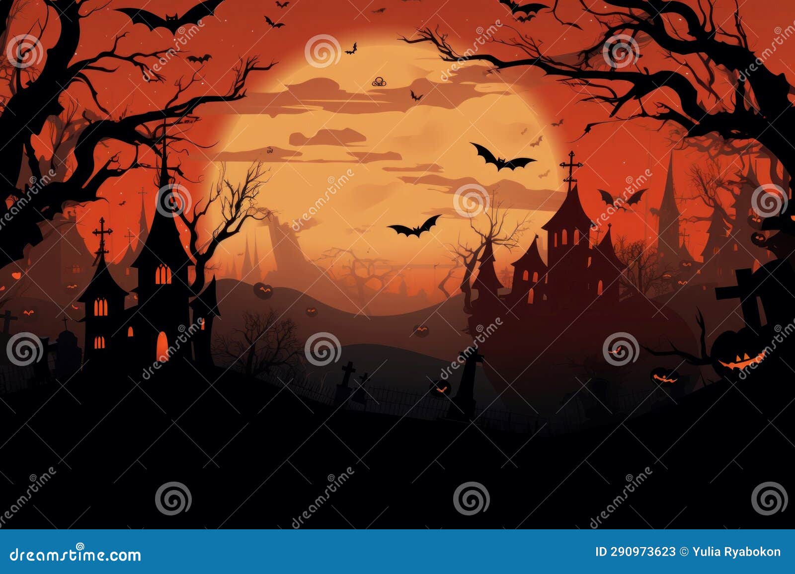Halloween Sunset In Spooky Woods Panorama Stock Photo | CartoonDealer ...