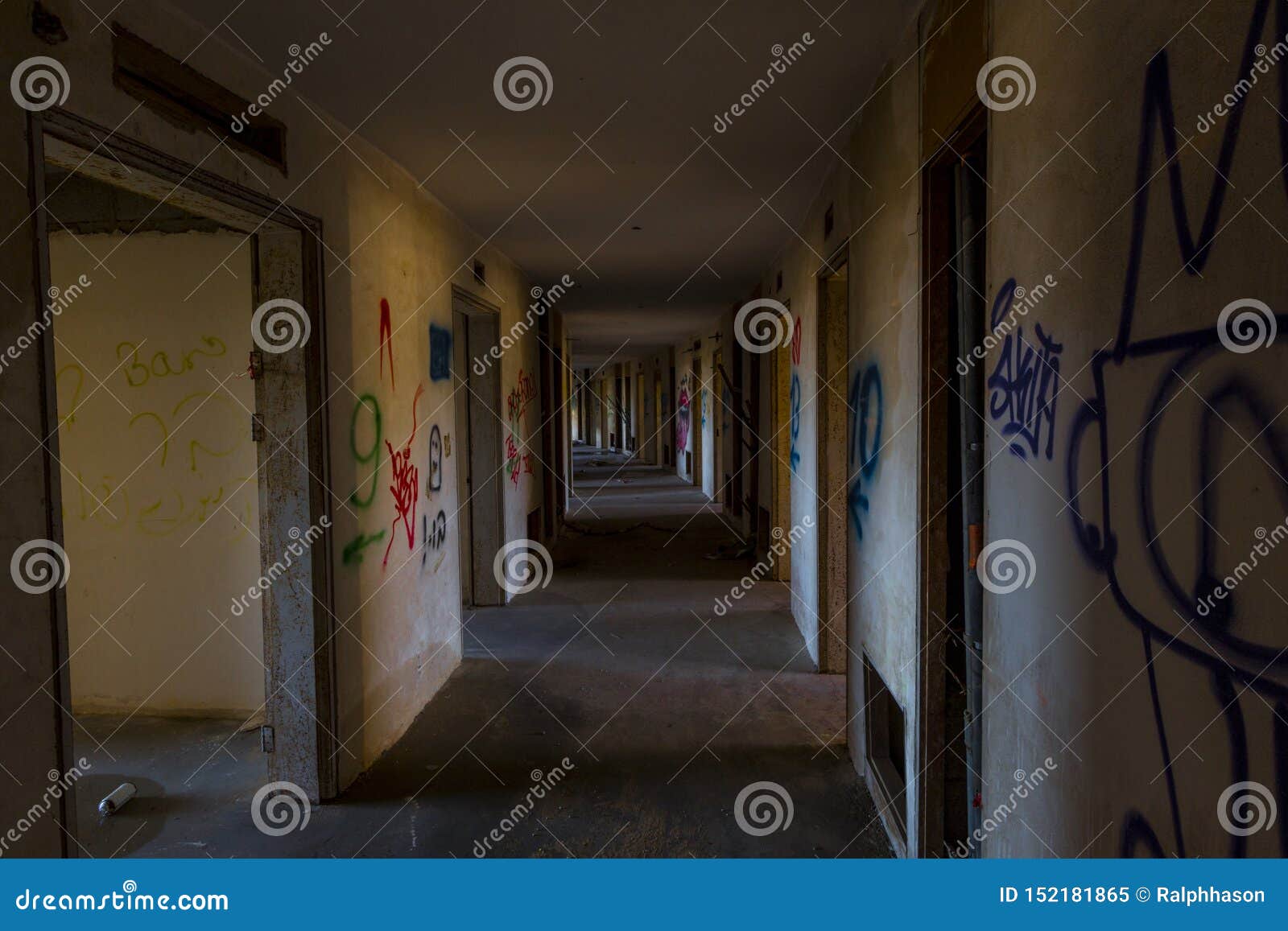 A Spooky Corridor in a Abandoned Hotel Stock Image - Image of abandoned ...