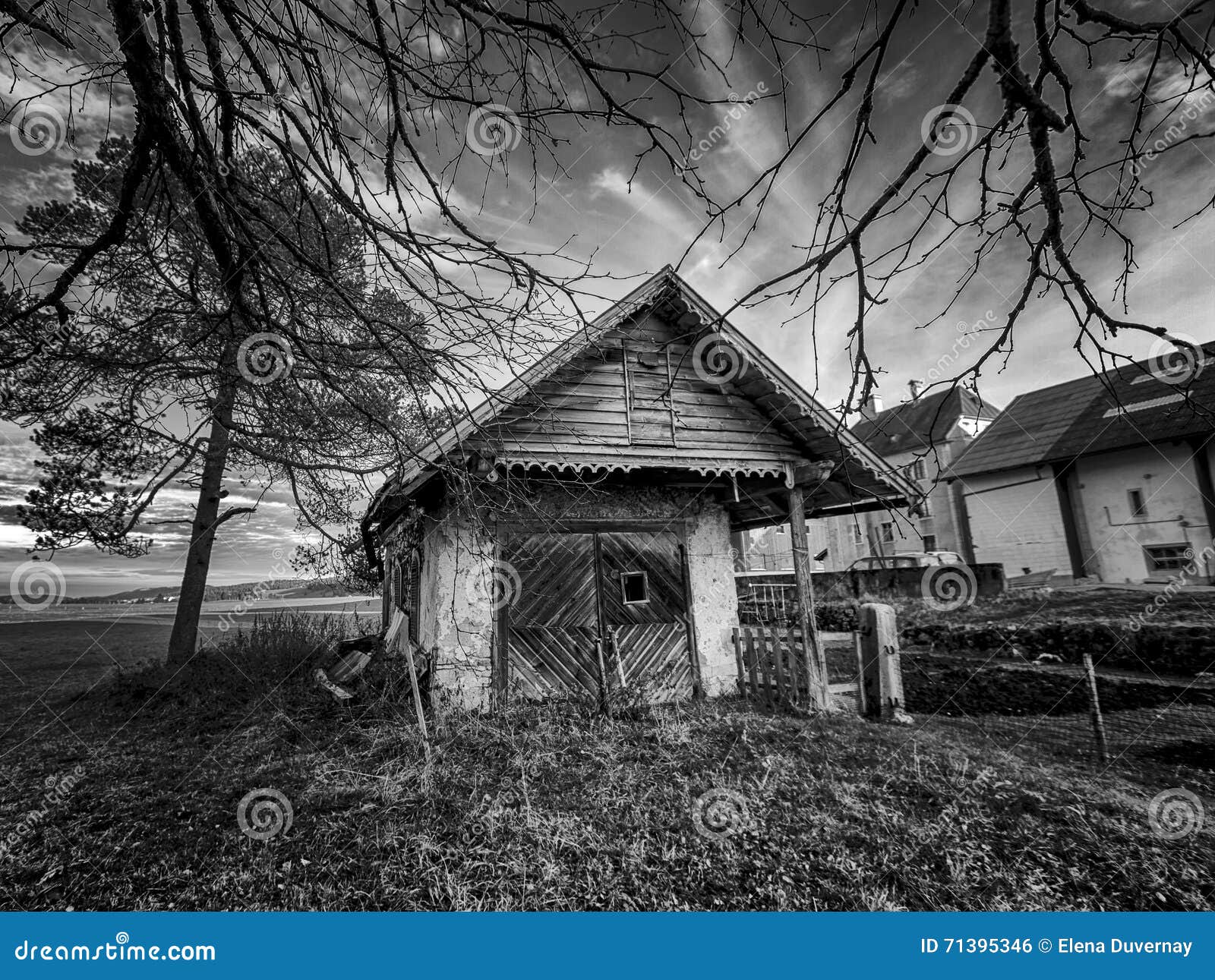 Spooky Cottage in Black and White Stock Photo - Image of halloween ...