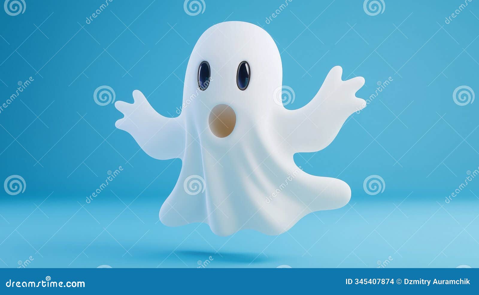 Spooky 3D Ghost with a Surprised Expression a Realistic Flying Specter ...