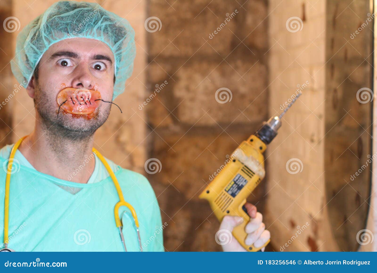 Spooky Doctor with Stitched Mouth Stock Photo - Image of horror, face ...