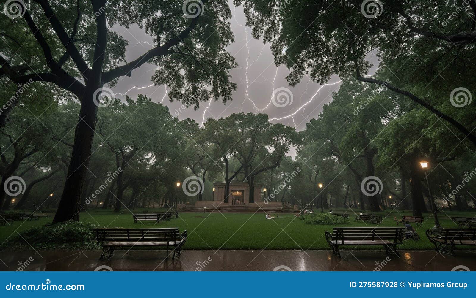 Spooky Forest Bench Illuminated by Lantern Light Generated by AI Stock ...