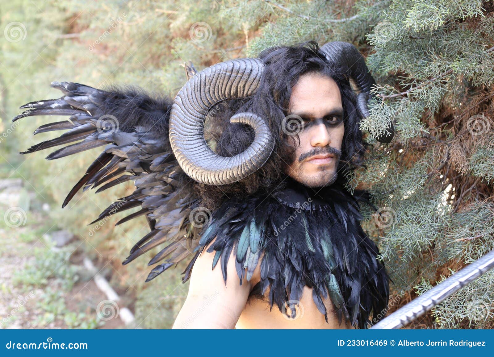 Spooky Forest Character with Horns and Wings Stock Image - Image of ...