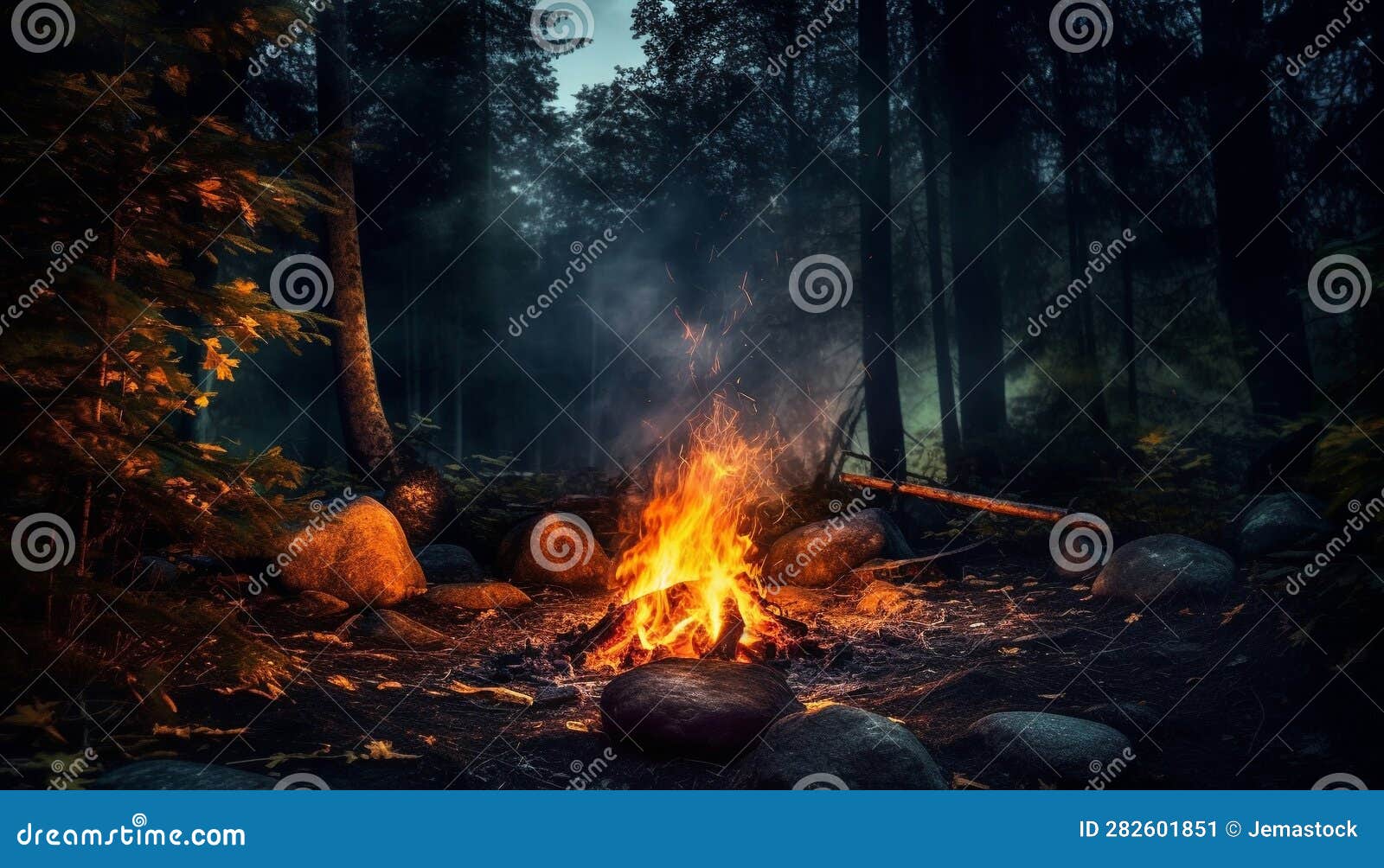 Spooky Forest Fire Burns through Natural Landscape, Glowing Inferno ...