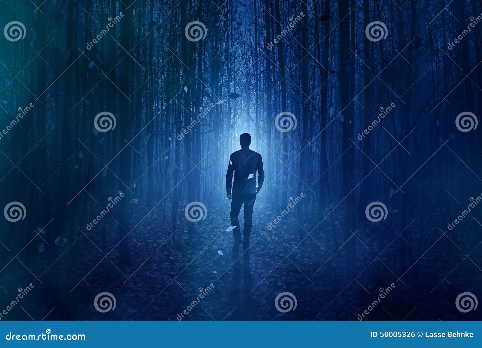 Man In Forest With Spooky Surreal Forest With Strange Light Stock Image ...