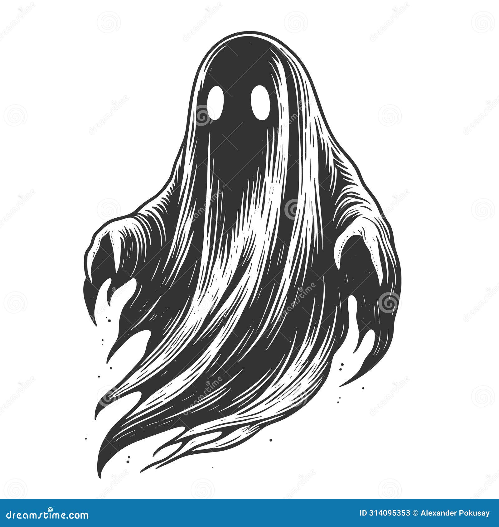 Spooky Ghost Character Engraving Vector Stock Vector - Illustration of ...