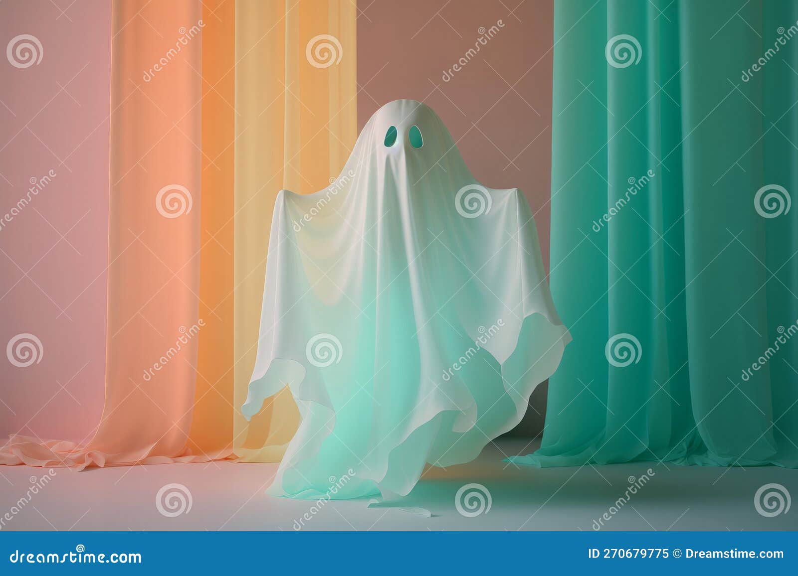 A Spooky Ghost Figure Made from a Sheet in a Pastel Interior Room ...
