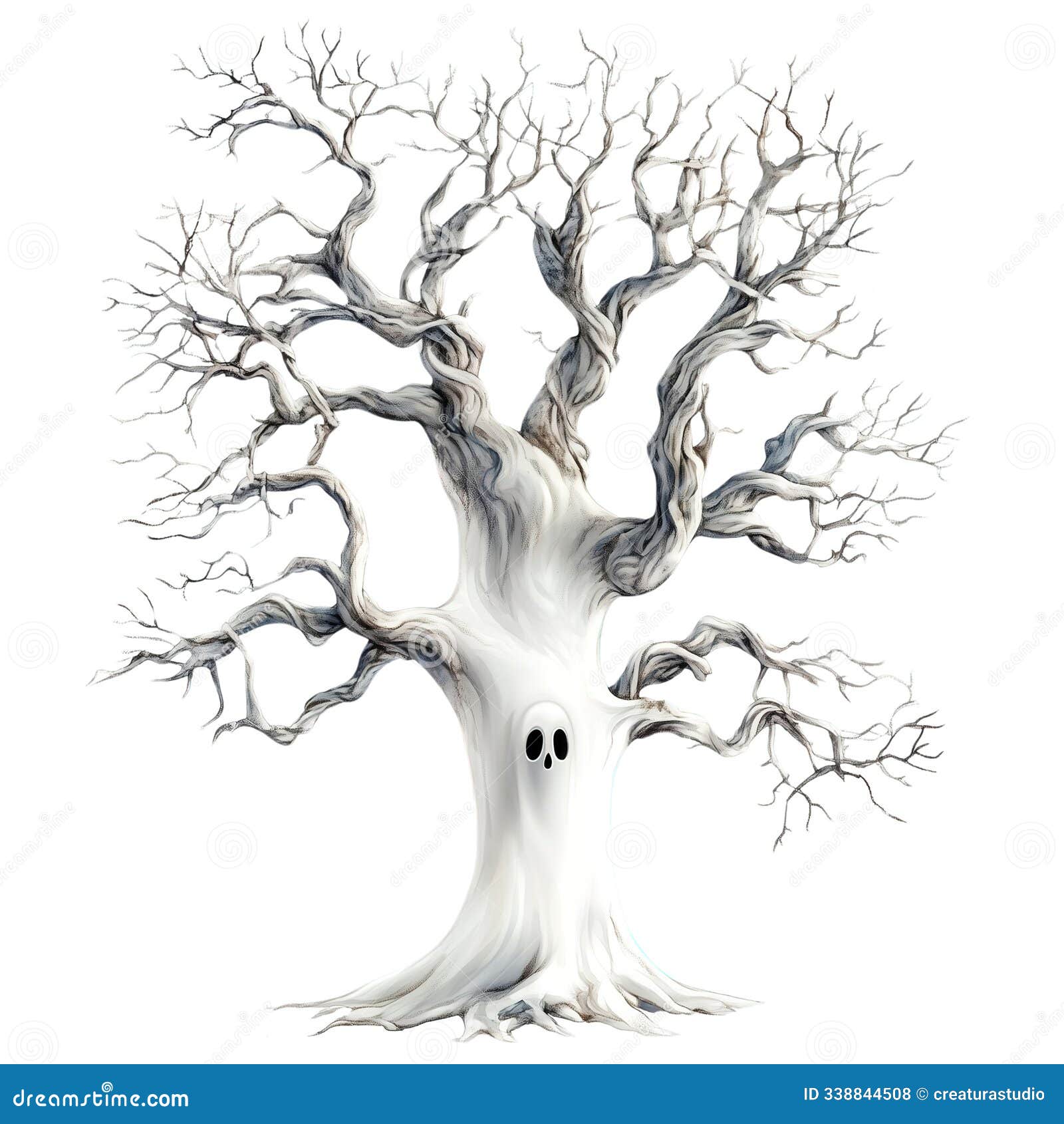 Spooky Ghostly Tree In White With Twisted Branches Royalty-Free Stock ...