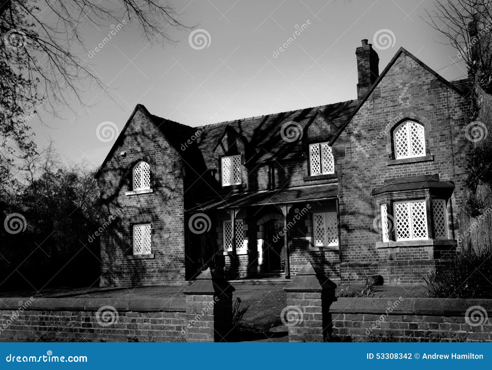 Spooky Gothic House - Black and White Stock Photo - Image of cottage ...