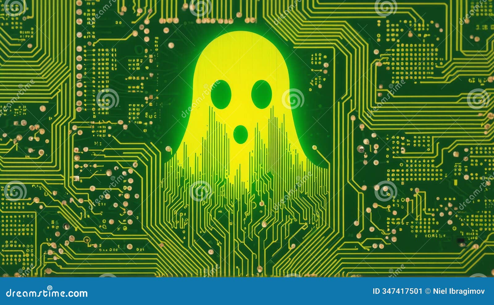 Spooky Green Ghost on Circuit Board Depicting Cybersecurity Threats ...