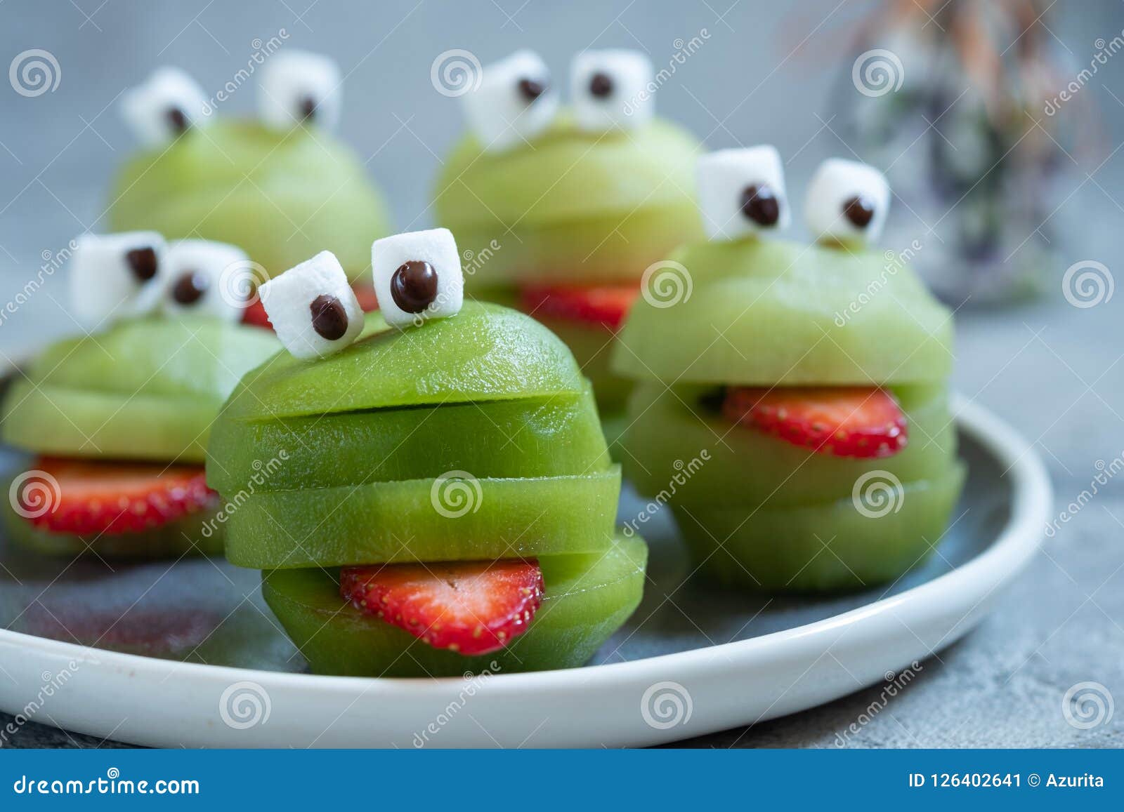 Spooky Green Kiwi Monsters for Halloween Stock Image - Image of ...