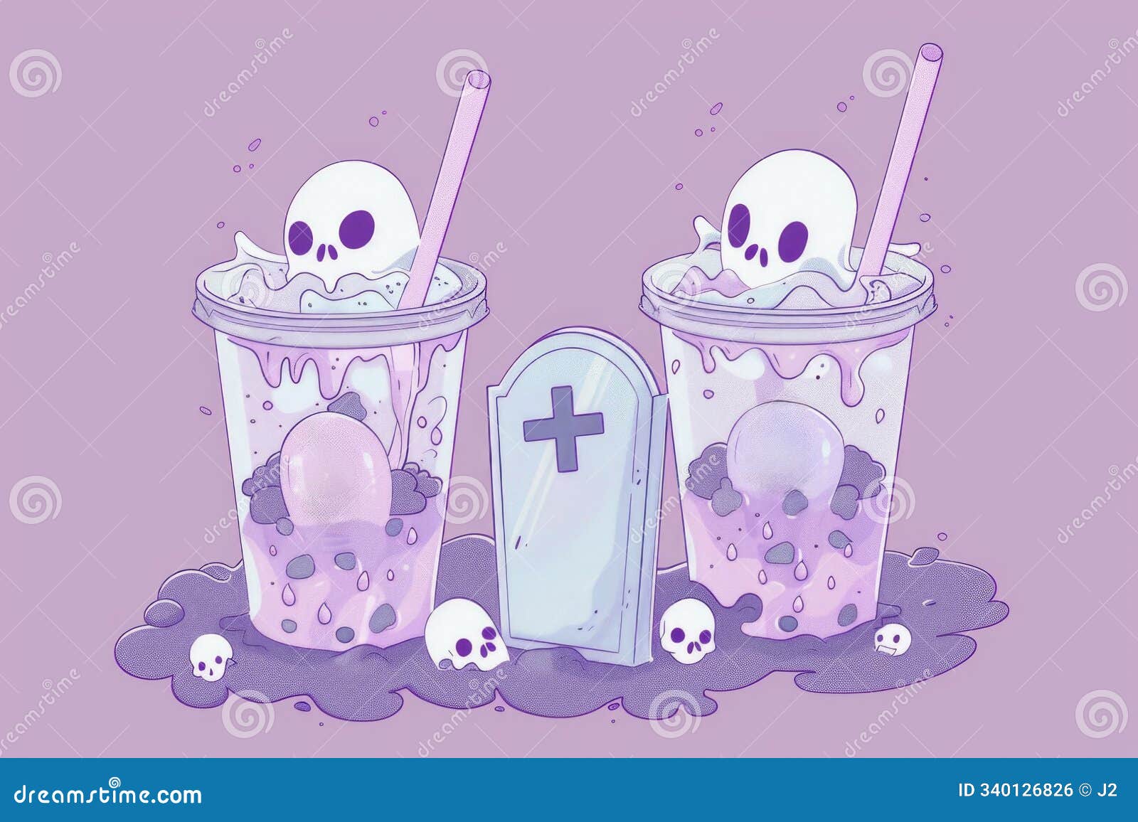 Spooky Halloween Bubble Tea Drinks with Skulls and Gravestone Theme. AI ...