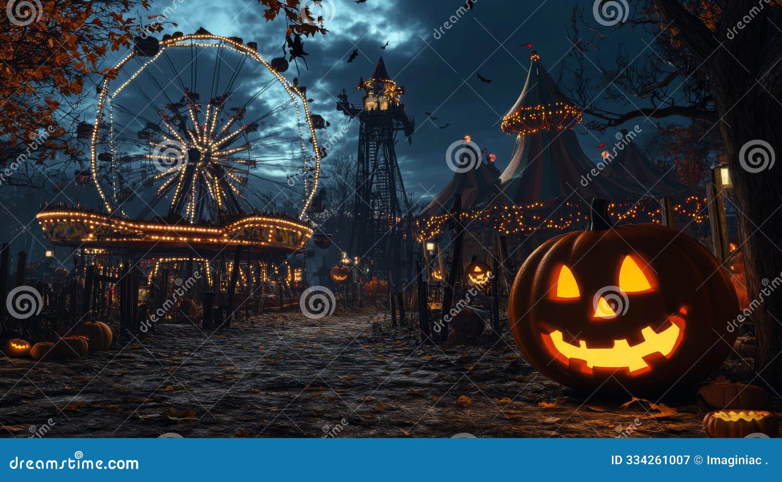 A Spooky Halloween Carnival with Jack-o -Lanterns and a Ferris Wheel ...