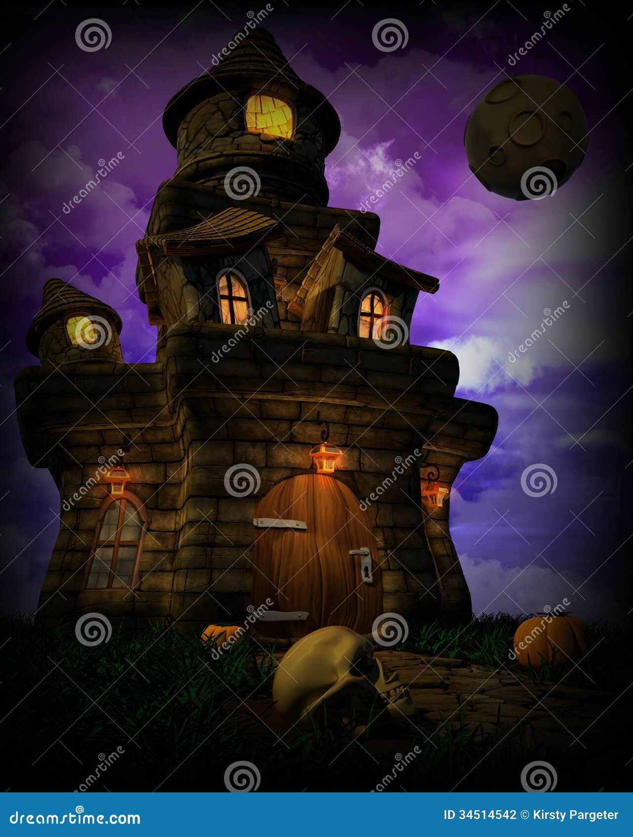 Spooky Halloween Castle stock illustration. Illustration of render ...