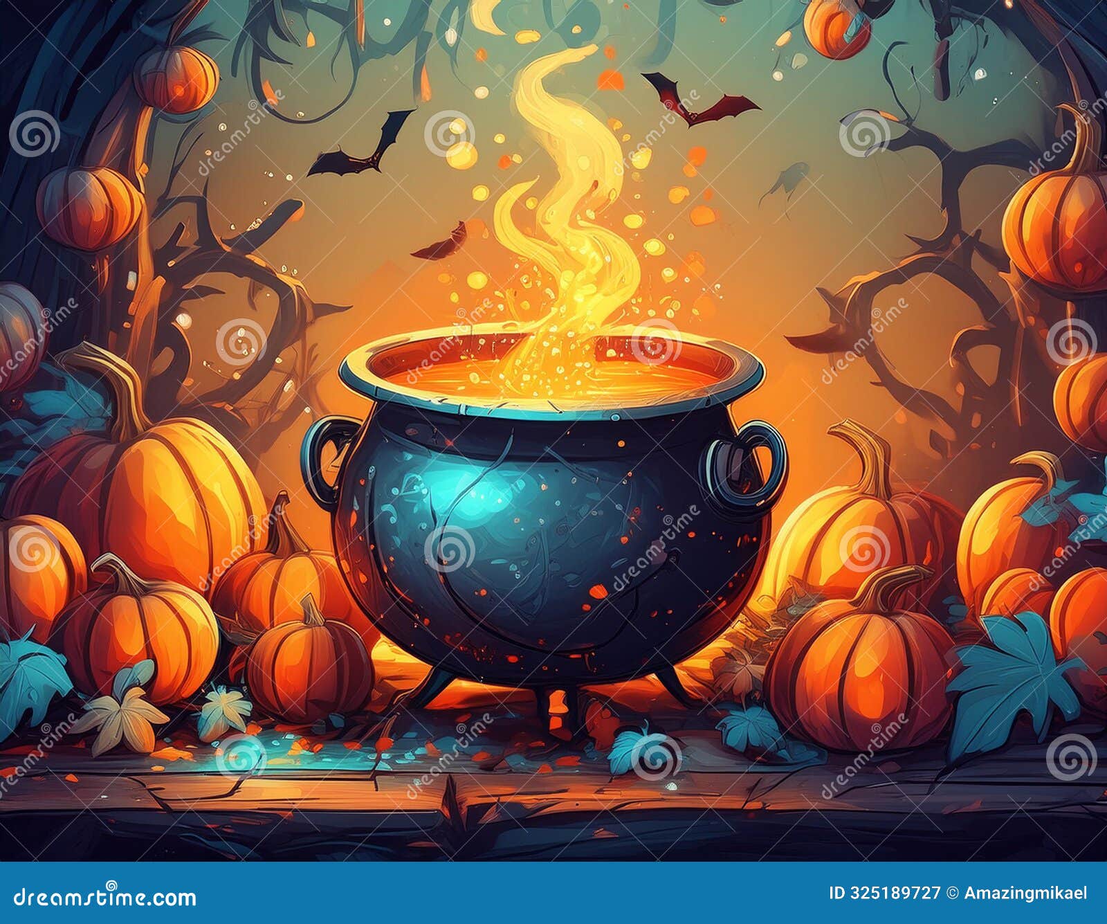 Spooky Halloween Cauldron Illustration: Bubbling Potion and Witchcraft ...