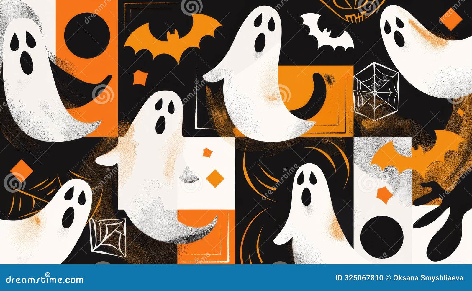 Spooky Halloween Ghosts and Bats Illustration Stock Photo - Image of ...