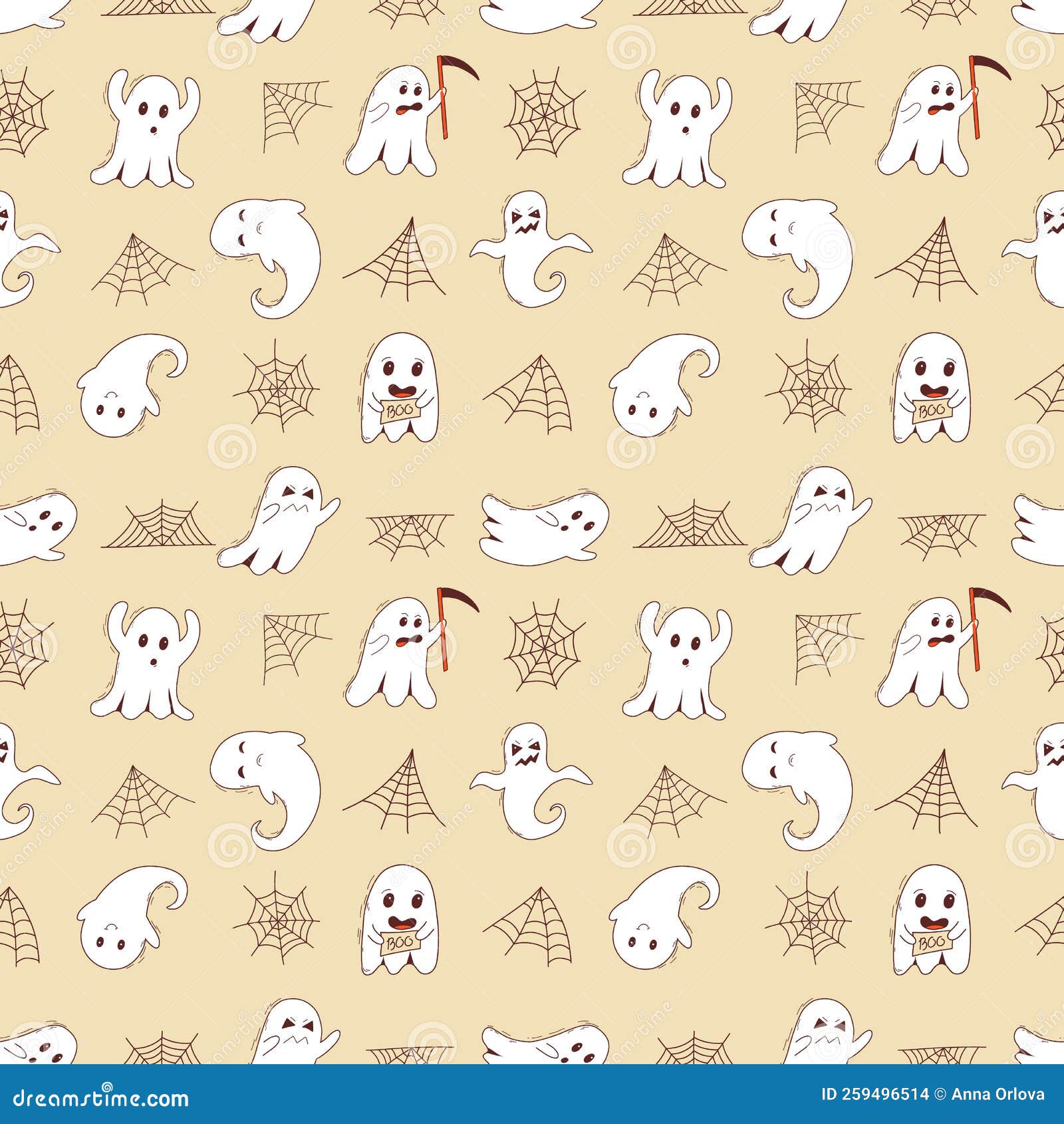 Spooky Halloween Ghosts Seamless Pattern. Spooky Poltergeist Stock ...