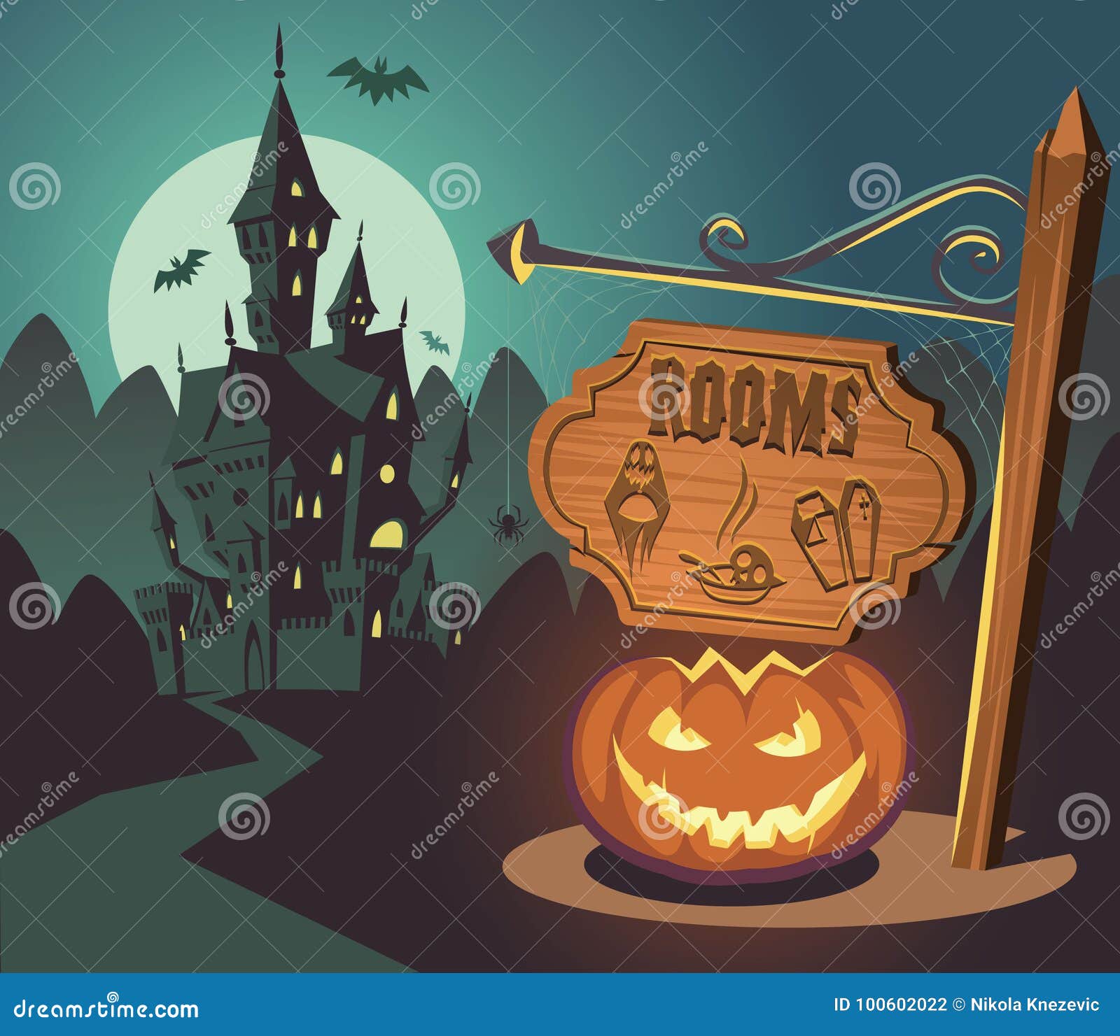 Spooky Halloween hotel stock illustration. Illustration of cobweb ...