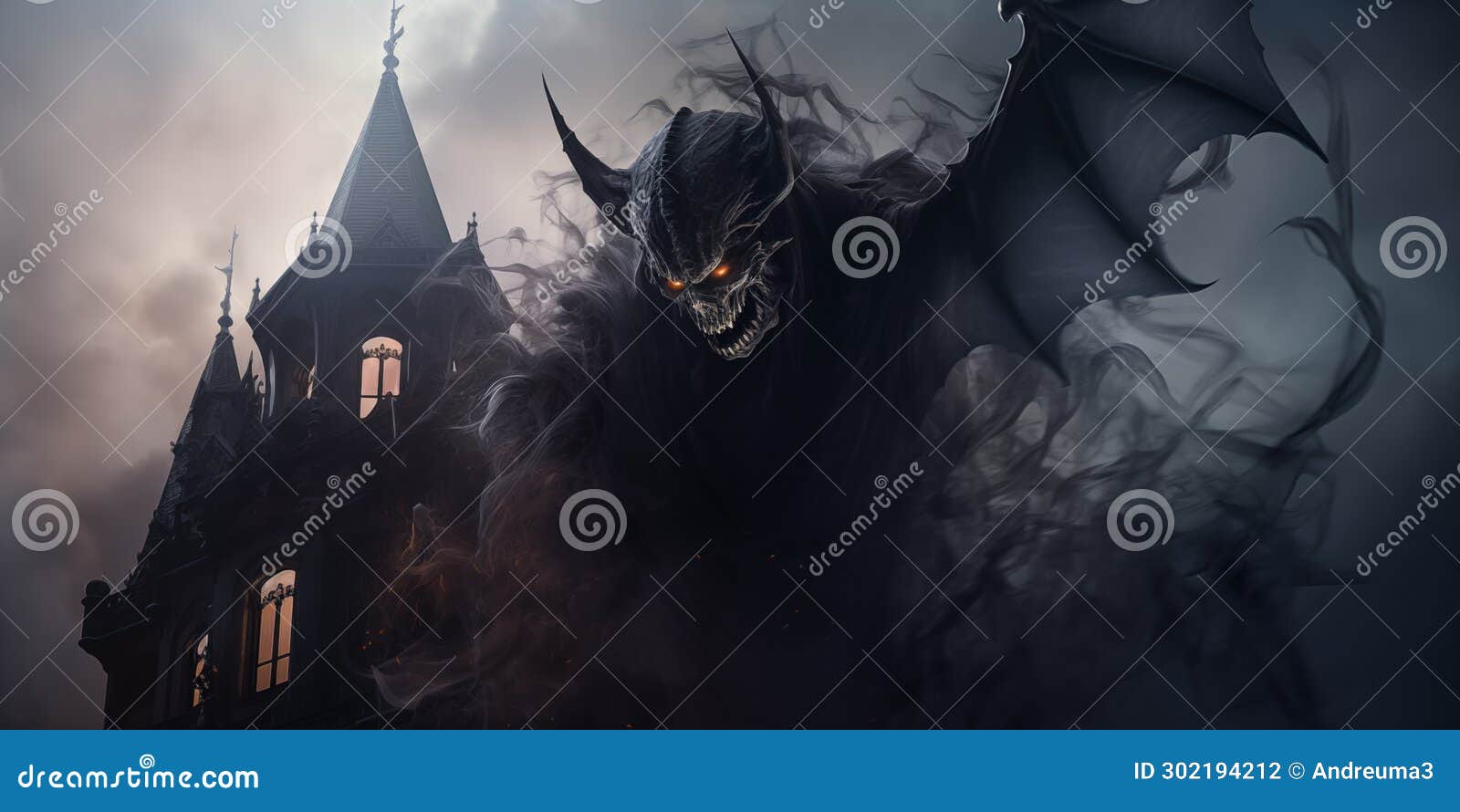 Scary Evil Bat Vampire Monster in Front of a Mansion Stock Illustration ...