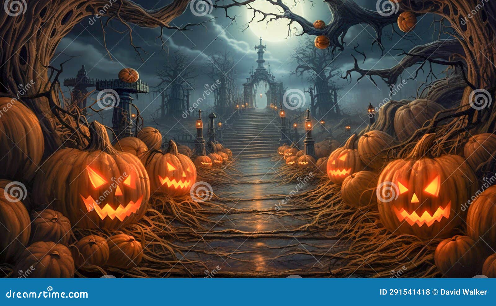 Spooky Halloween Path with Full Moon Stock Photo - Image of imaginary ...