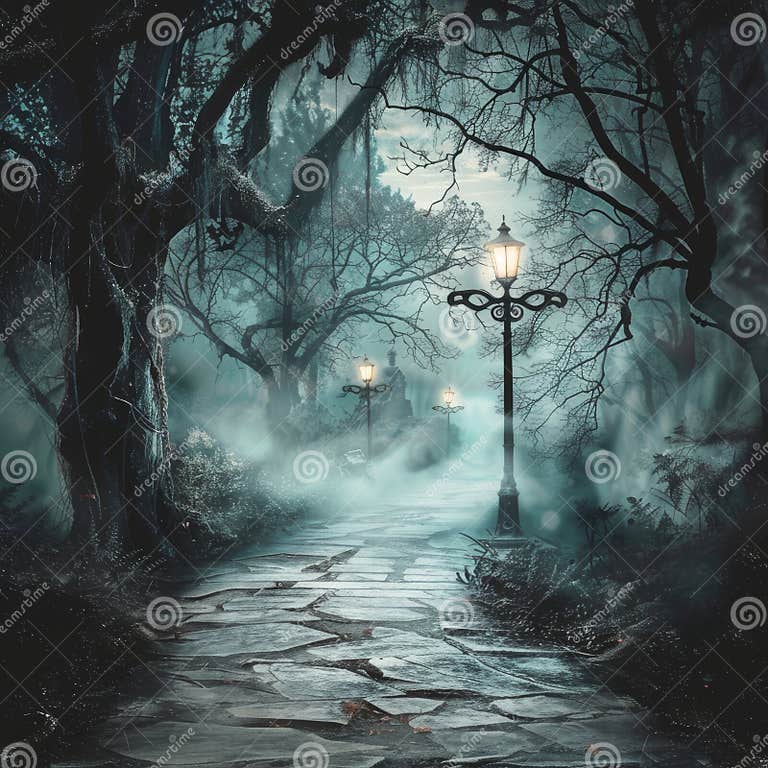 Spooky Halloween Pathway Backdrop Stock Illustration - Illustration of ...