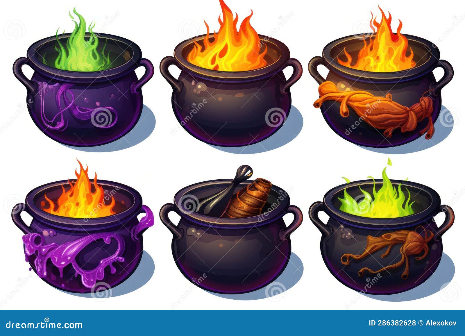 Spooky Halloween Stickers with Witch Cauldrons on White Background AI ...
