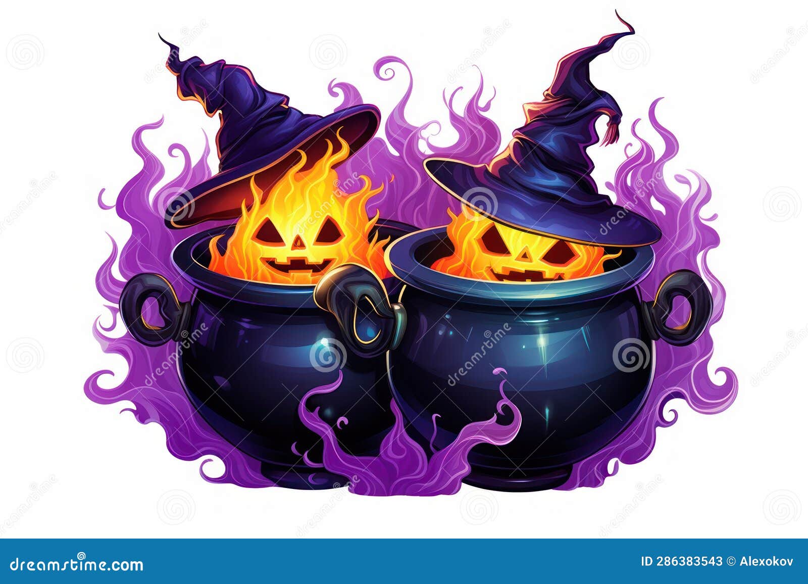 Spooky Halloween Stickers with Witch Cauldrons on White Background AI ...