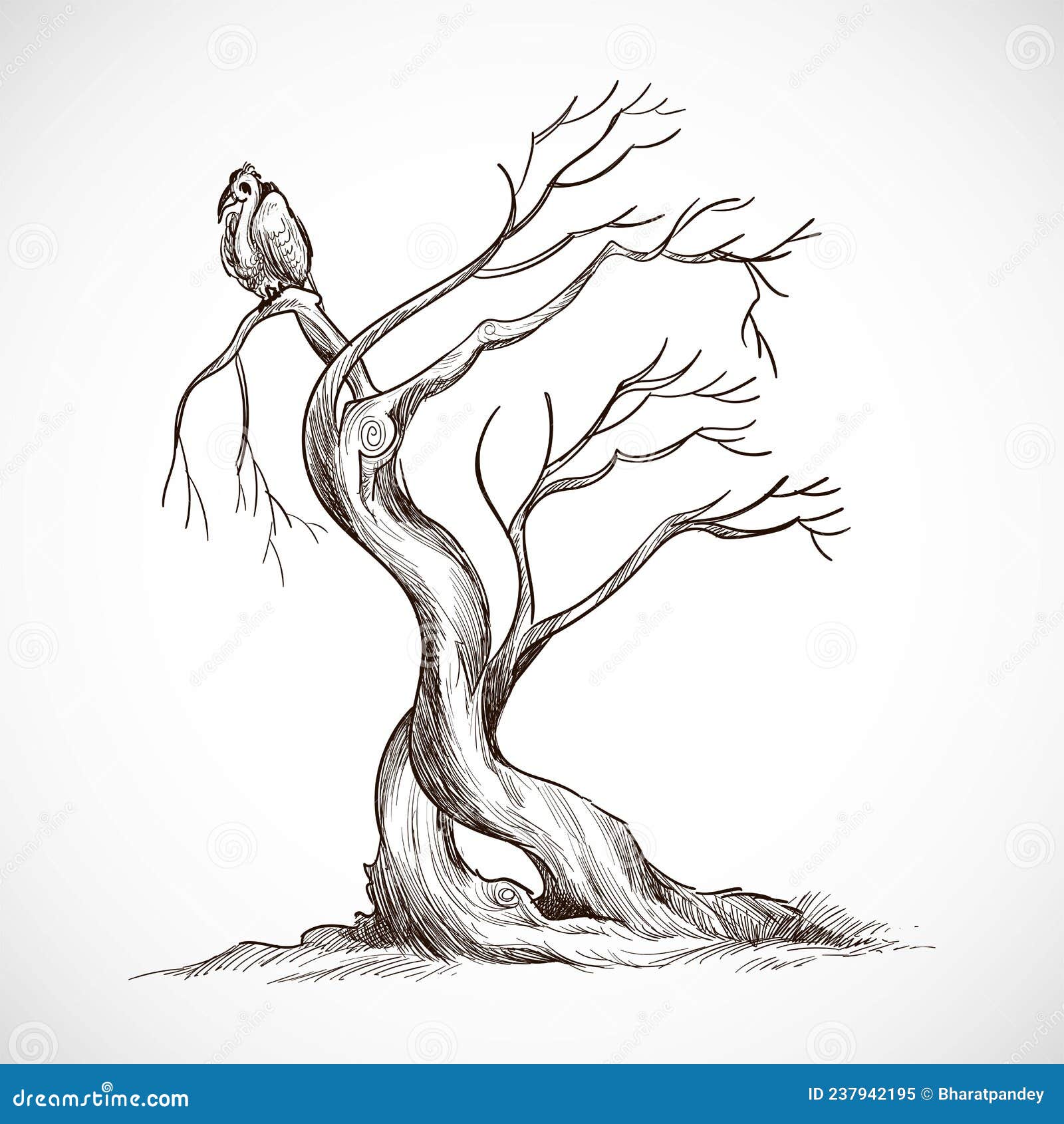 Spooky Halloween Tree Sketch Design Stock Vector - Illustration of ...