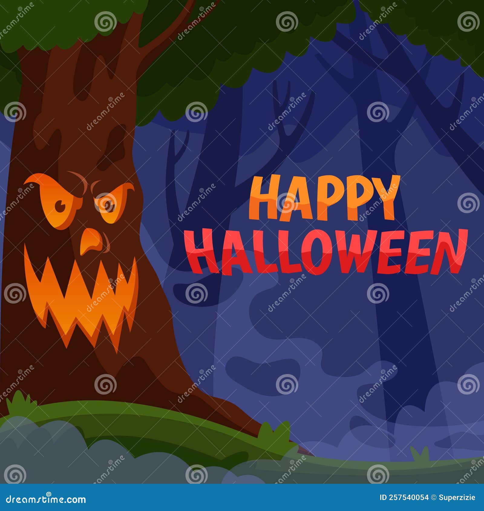 Spooky Haunted Tree Welcoming Stock Vector - Illustration of spook ...