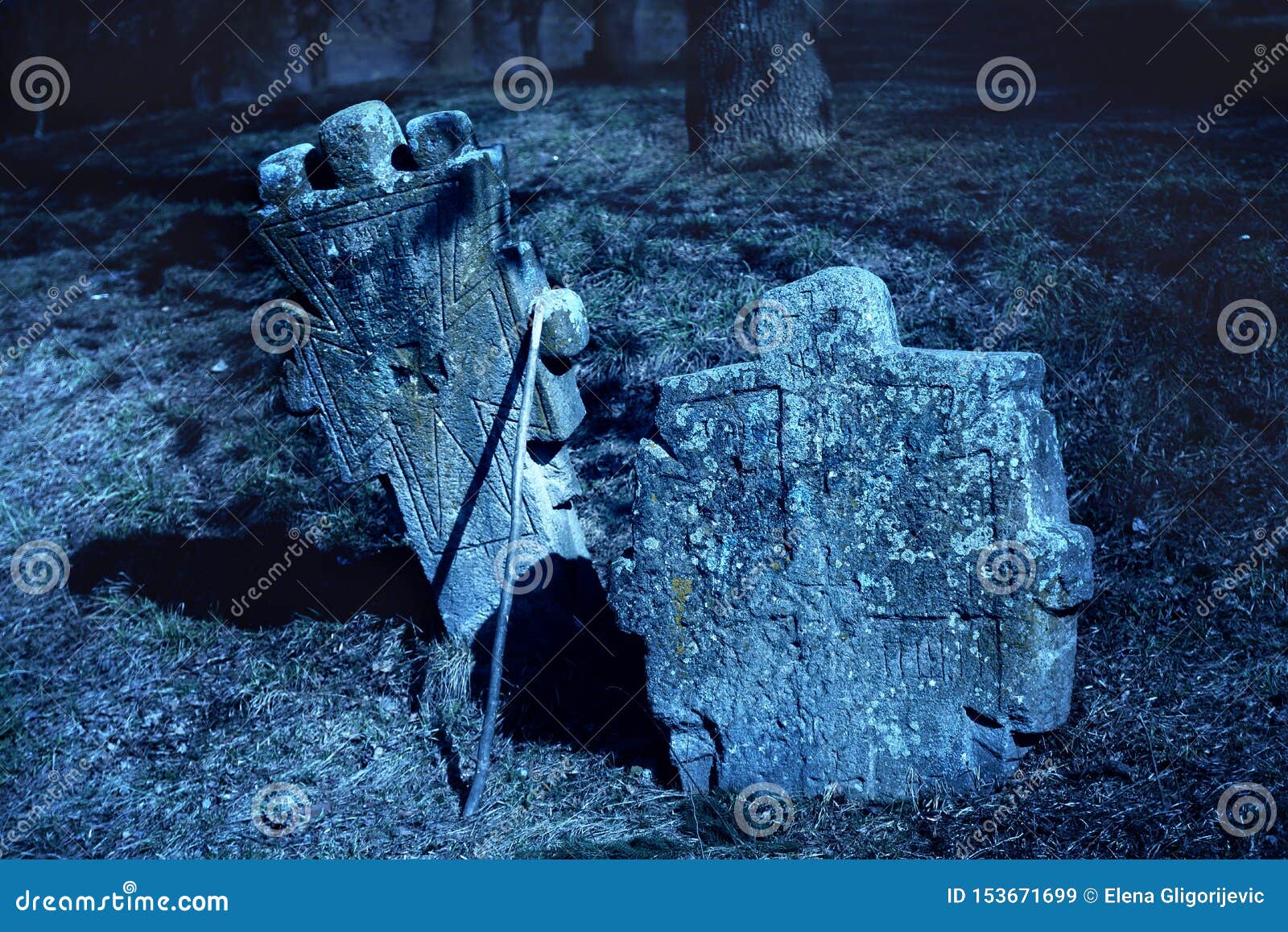 Spooky Horror Halloween Graveyard with Fog. Halloween Scary Night ...